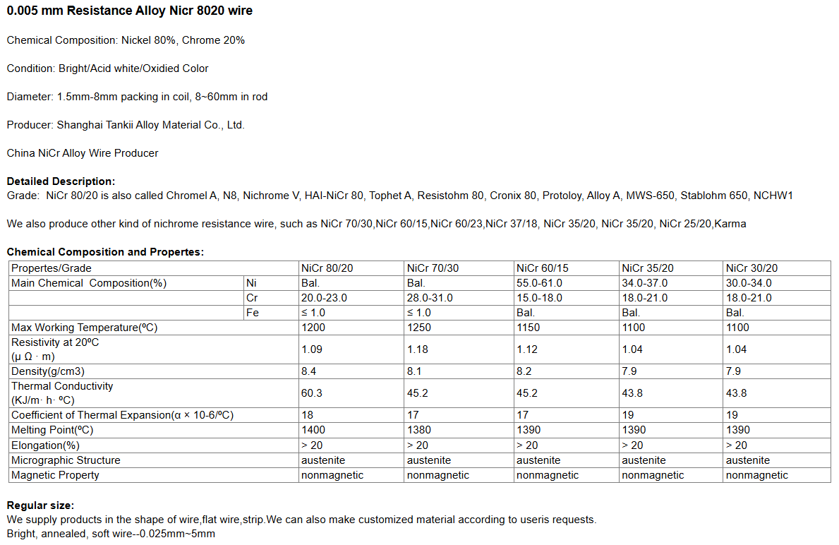 Close-up view of Nicr 8020 resistance alloy wire showing silvery finish
