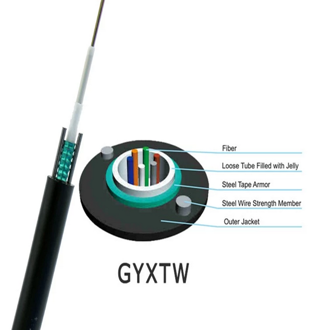 미터 이중 자켓 무장한 광케이블 GYXTW53 당 단위 튜브 8 코어 섬유 옵틱 케이블 달러