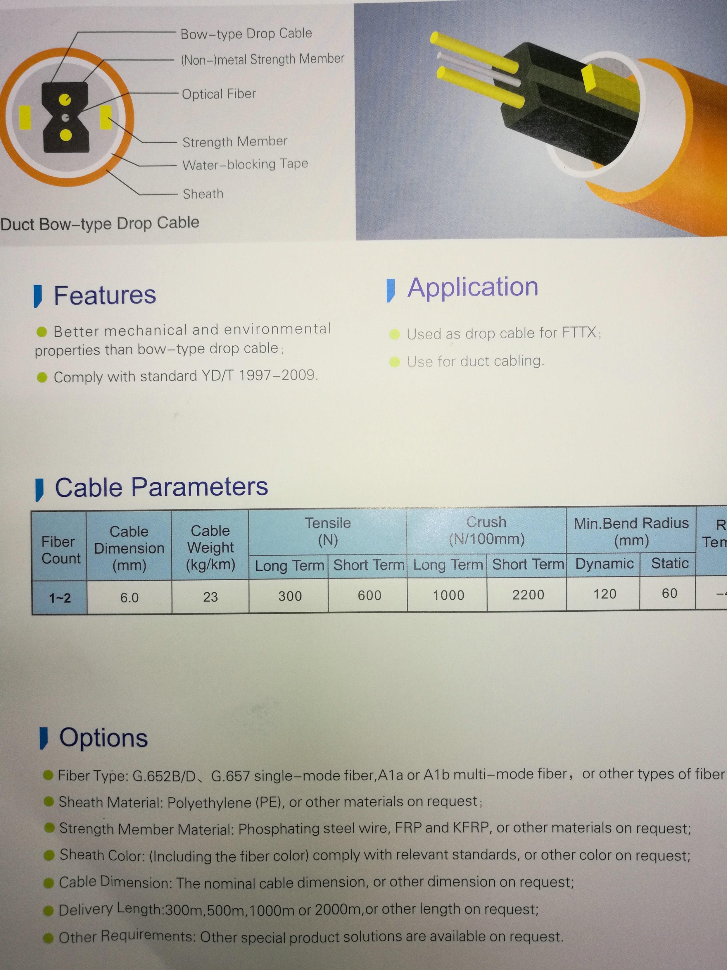 cavo flessibile della condotta del ftth
