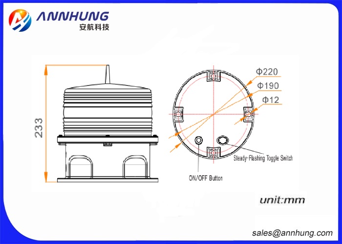 PC Housing Flashing LED Light dimension drawing