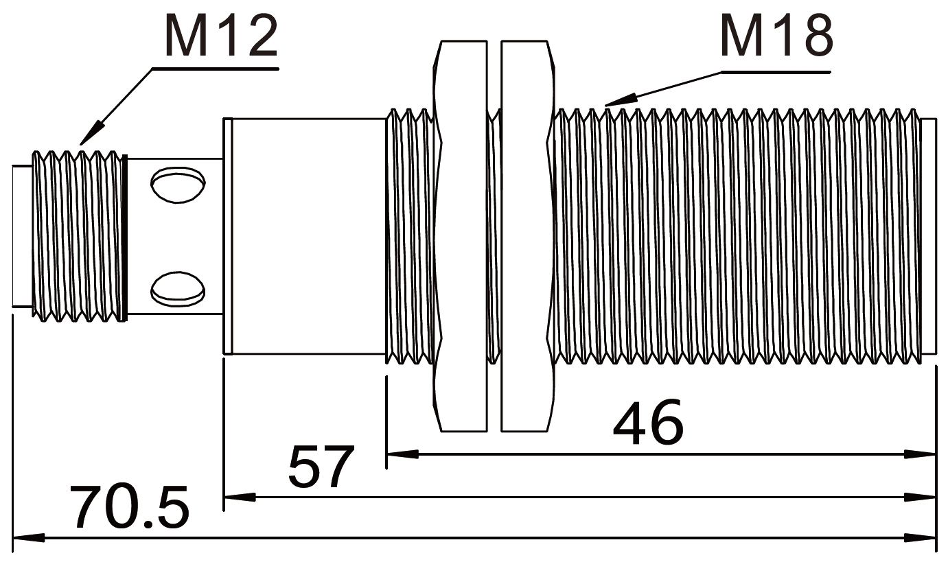 Dimensional drawing of U18-D1000N(P)2T-R00A ultrasonic sensor