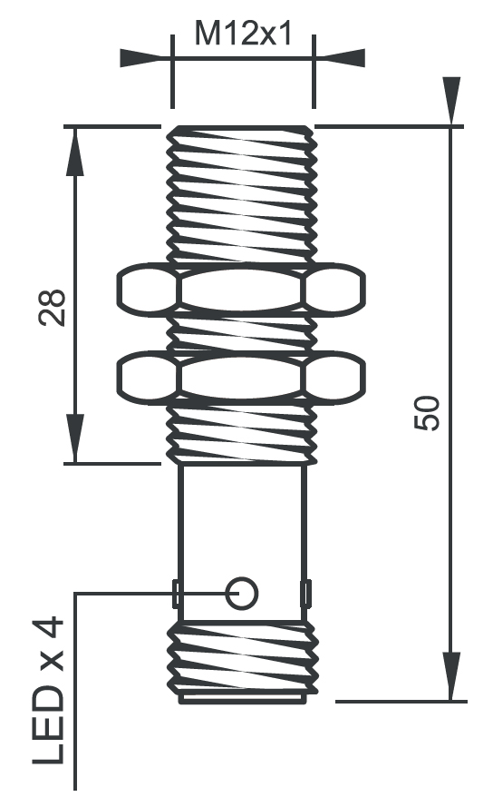 Dimension drawing of M12 inductive sensor