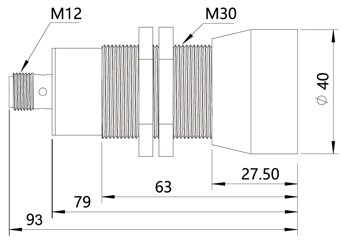 M12 Industrial Ultrasonic Sensor dimensional drawing