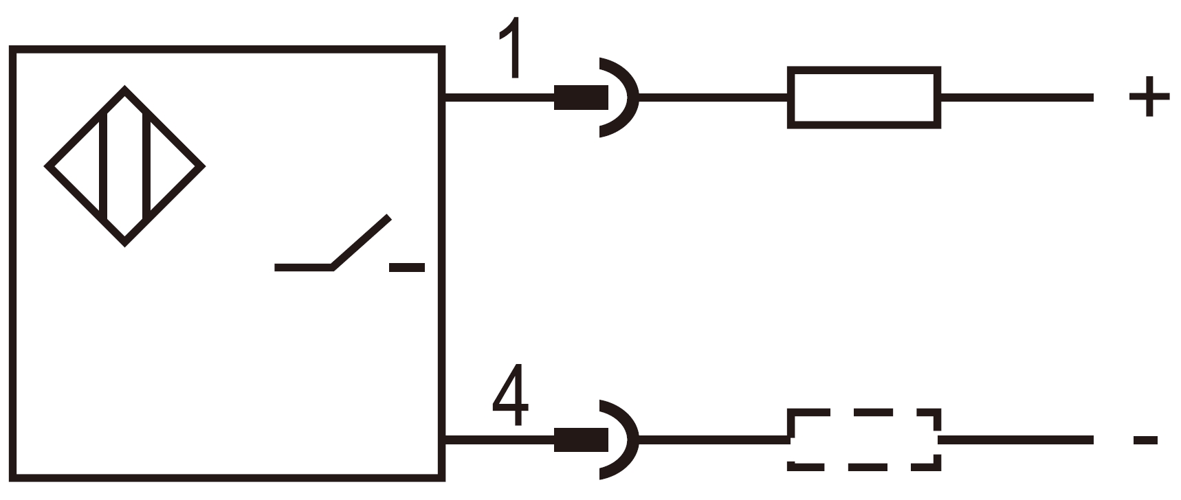Wiring diagram for the inductive sensor showing electrical connections