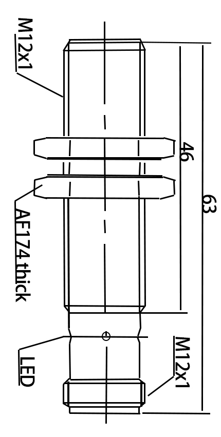 Dimensional drawing of Quasi Flush Inductive Sensor showing all measurements
