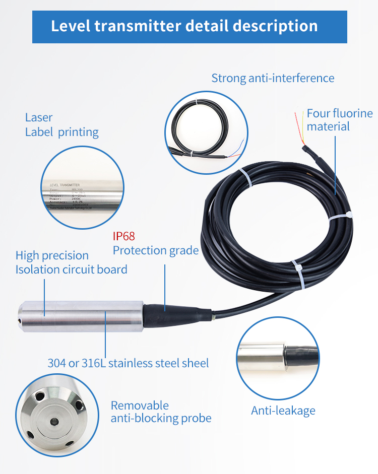 Rs485 Magnetostrictive Level Sensor Pumps Depth Water 12v Dc Analog 0-10cv 4-20ma Input Output signal