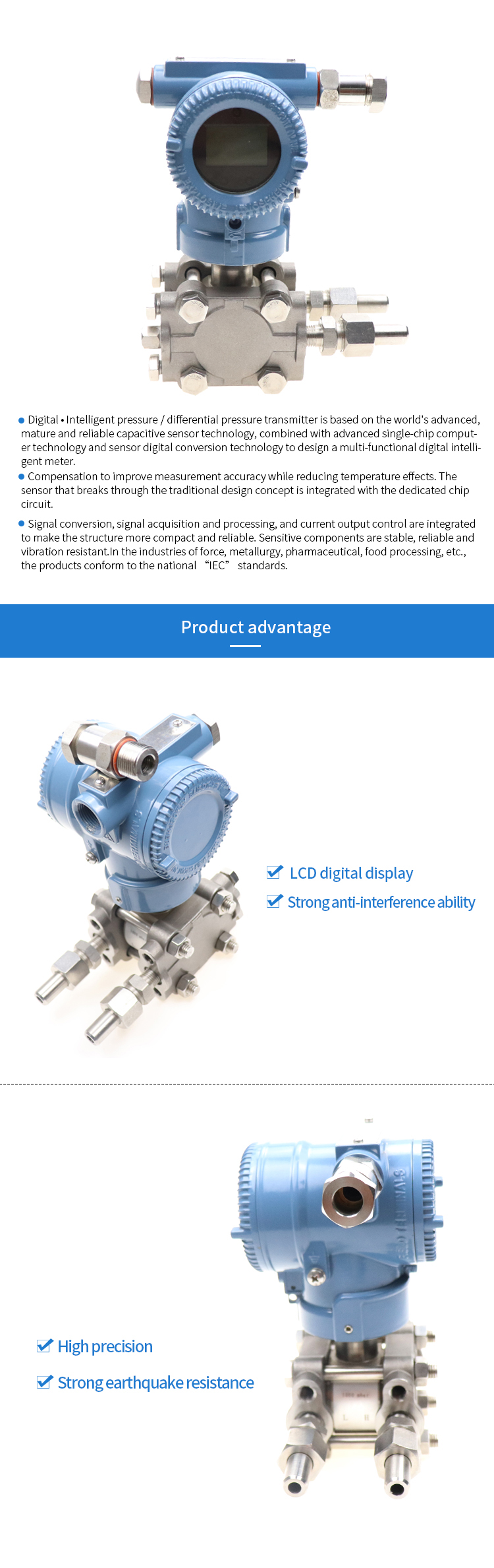 Factory 420ma with High Accuracy Differential Pressure Sensor 3051 Gas Absolute Differential Pressure Transmitter