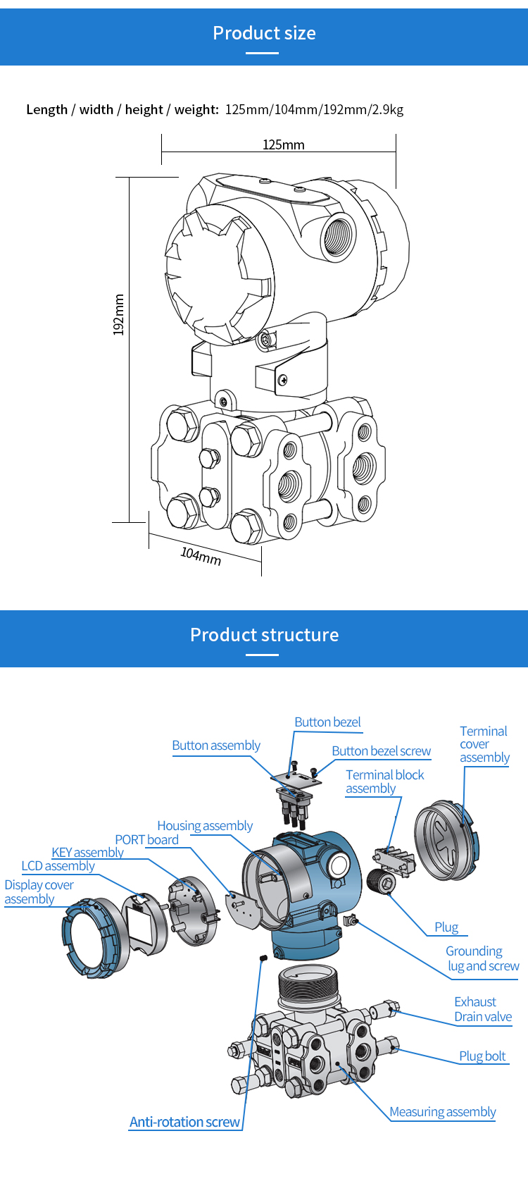 Factory 420ma with High Accuracy Differential Pressure Sensor 3051 Gas Absolute Differential Pressure Transmitter