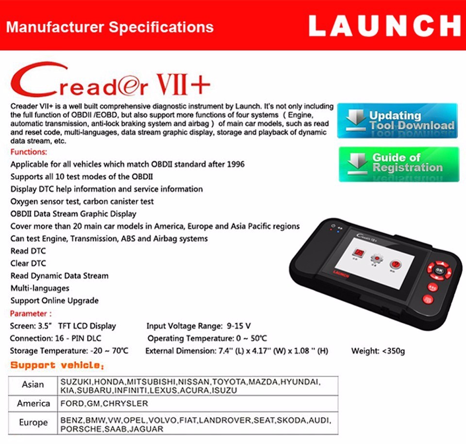 Nuevo actualización más de CReader VII auto del lanzamiento del lector de código del lanzamiento X431 CReader VII+ en línea