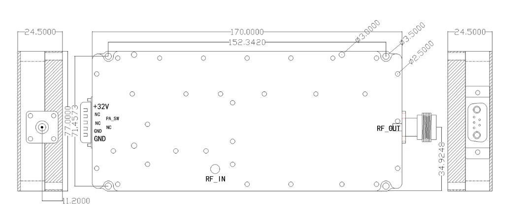2400-2500MHz 100W RF Power Amplifier Module Without Signal Source for Fpv Dji Equipment with Temperature of Drone Detector