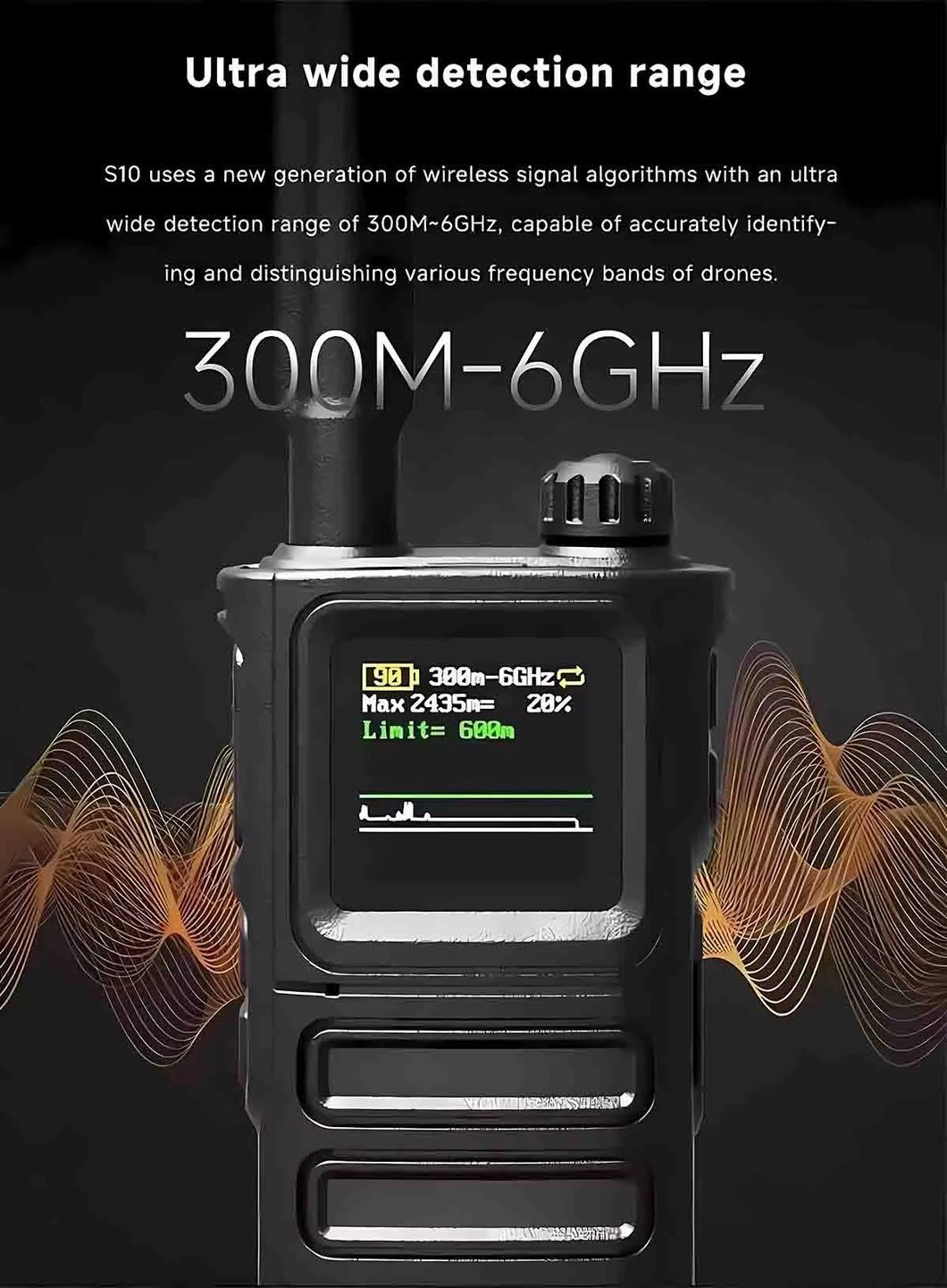 30om-6GHz Ultra-Wide Detection Range Anti for Threats Handheld Drone Detector