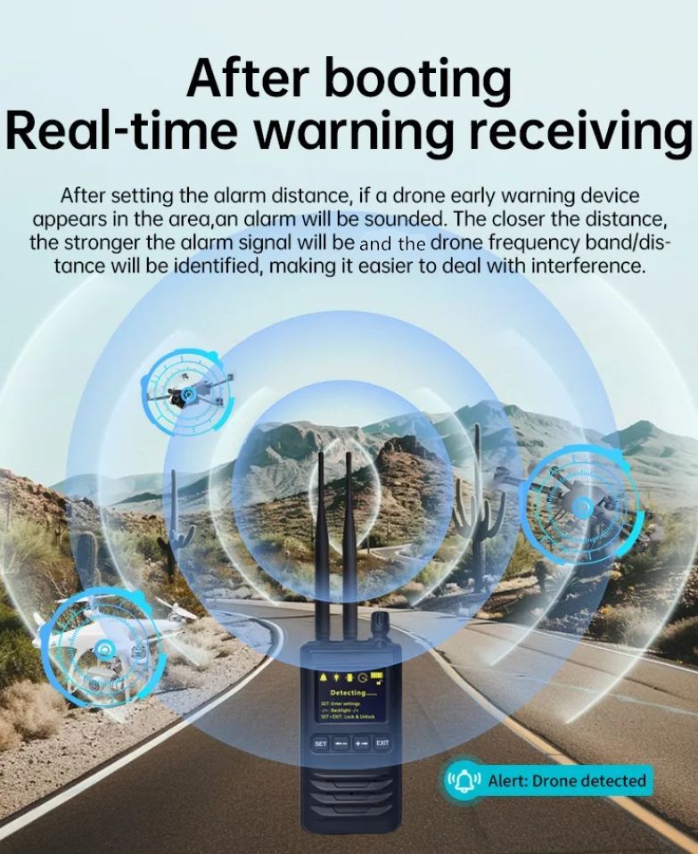 High Quality 300MHz-6GHz Multi Band Multi Band 0-3km Operating Distance Drone Detector with Uav Signal Alarm System