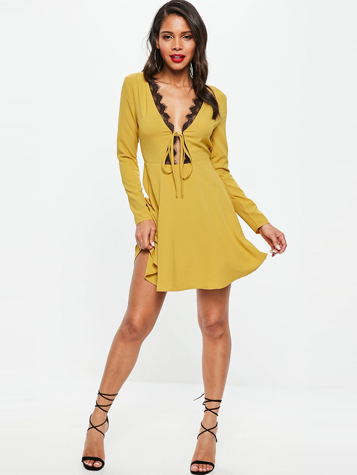 Sexy Mature Elegant Deep V Neck Mini Dress With Lace 3