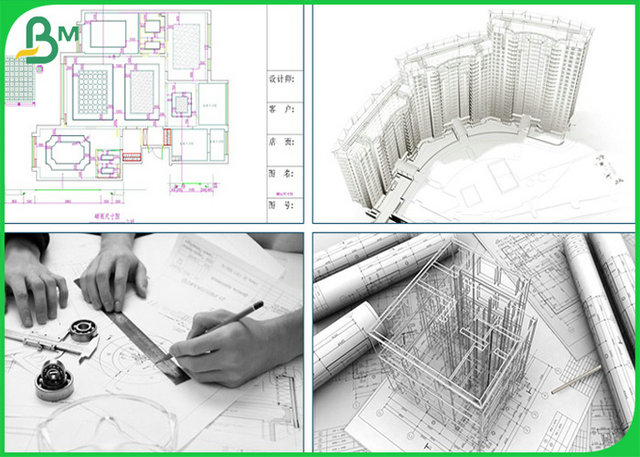 alto papel normal del trazador cad del rollo de la blancura 80gsm de 36inch 42inch 50inch