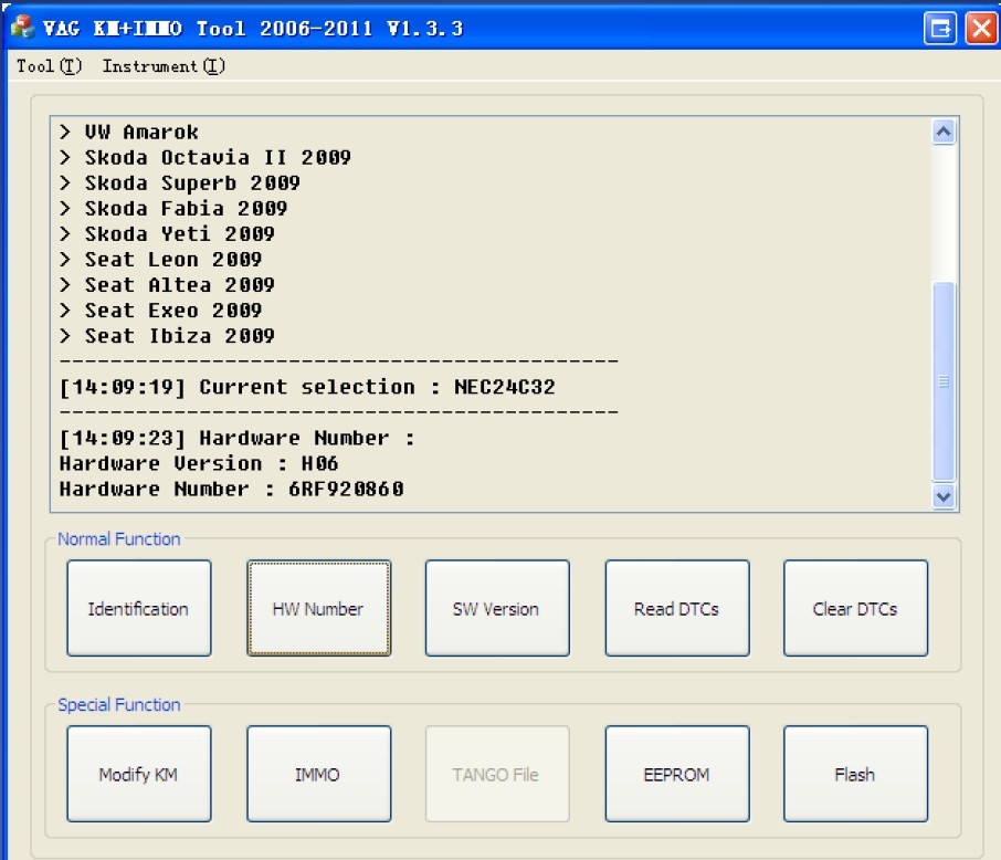 Werkzeug-Software-Anzeige 3 VAG KM+IMMO