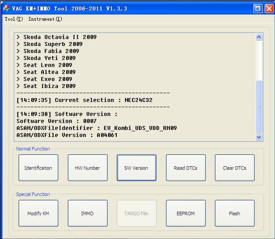 Werkzeug-Software-Anzeige 4 VAG KM+IMMO