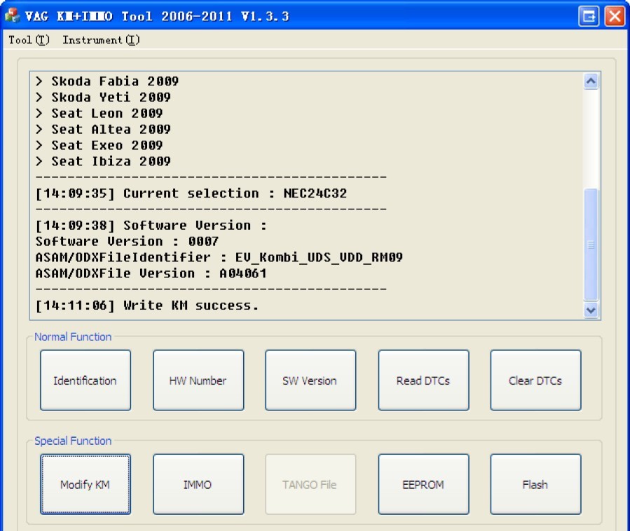 Werkzeug-Software-Anzeige 6 VAG KM+IMMO