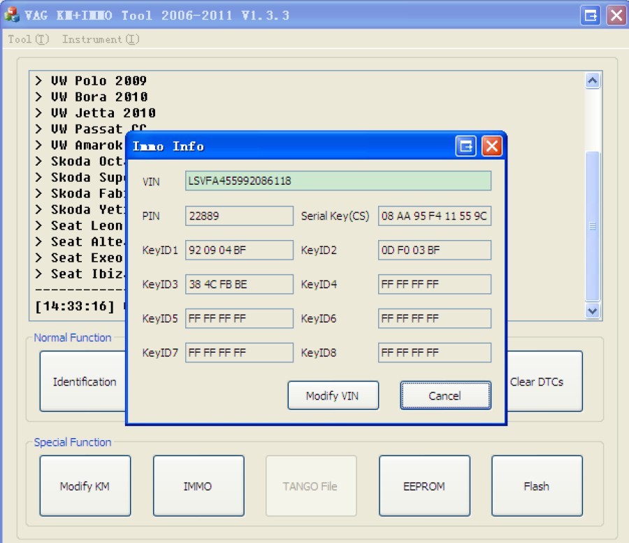 Werkzeug-Software-Anzeige 7 VAG KM+IMMO