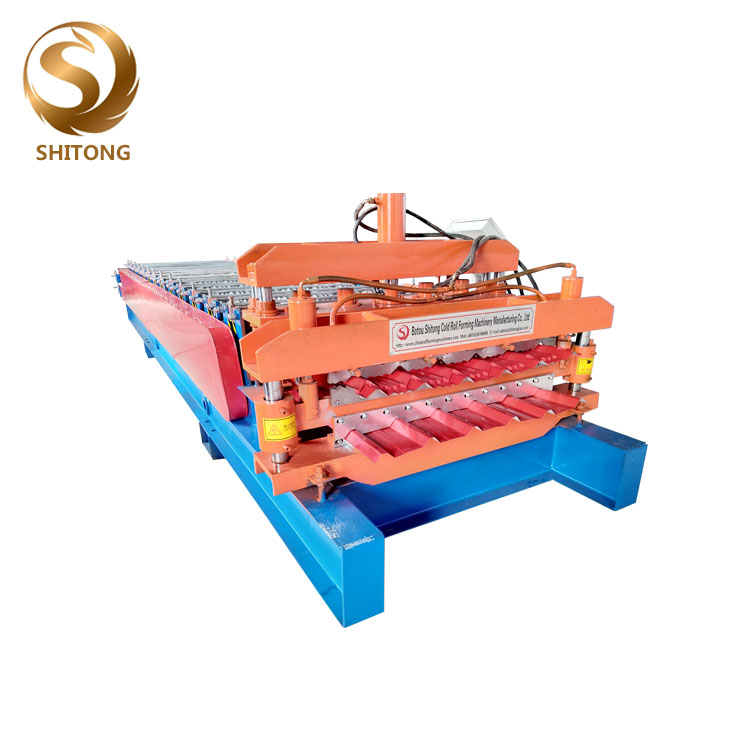 Petit pain ondulé de couleur de double couche et trapézoïdal en acier de feuille de toit formant faisant la machine 2