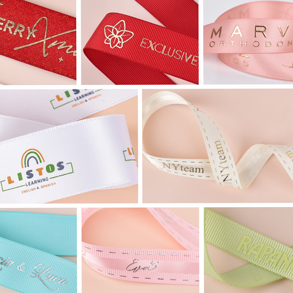 Custom Cheap Logo Foil Stamped Grosgrain Ribbon For Gift Boxes, Garments & Branding 12