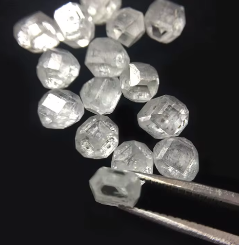 Close-up view of lab-grown CVD rough diamond