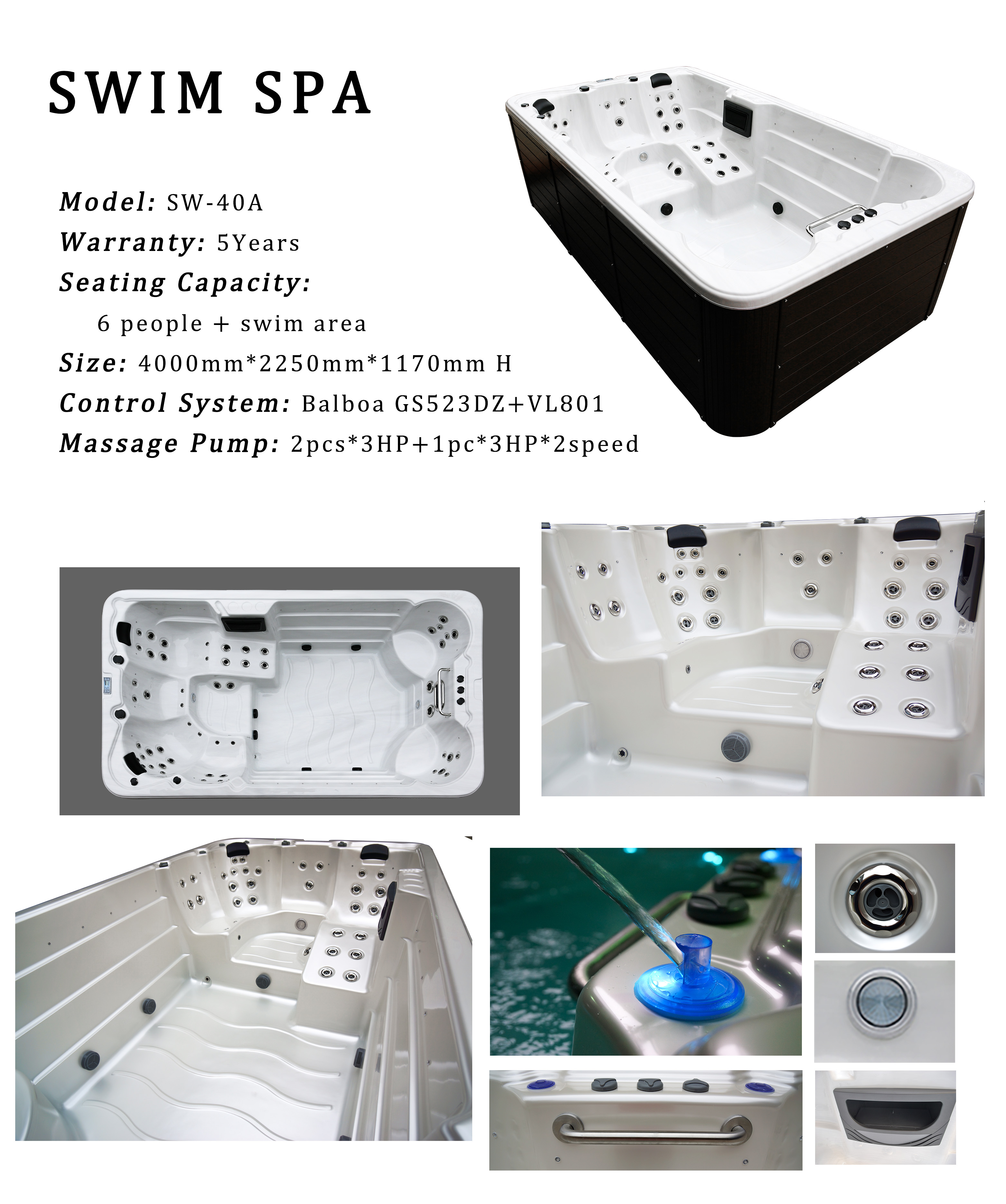 4m Outdoor Swim Spa Pool Whirlpool Massage Hot Tub With 6 Seats 1