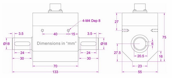 tamaño del sensor del esfuerzo de torsión del eje