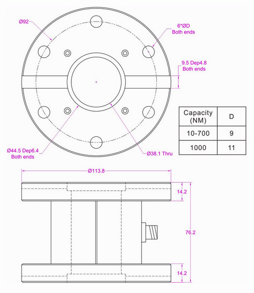 tipo hueco transductor 100pound del reborde del esfuerzo de torsión de la reacción en 200 lbf-en el lbf*in 500