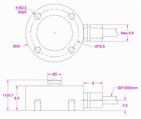 sensor miniatura 200N de la fuerza de compresión