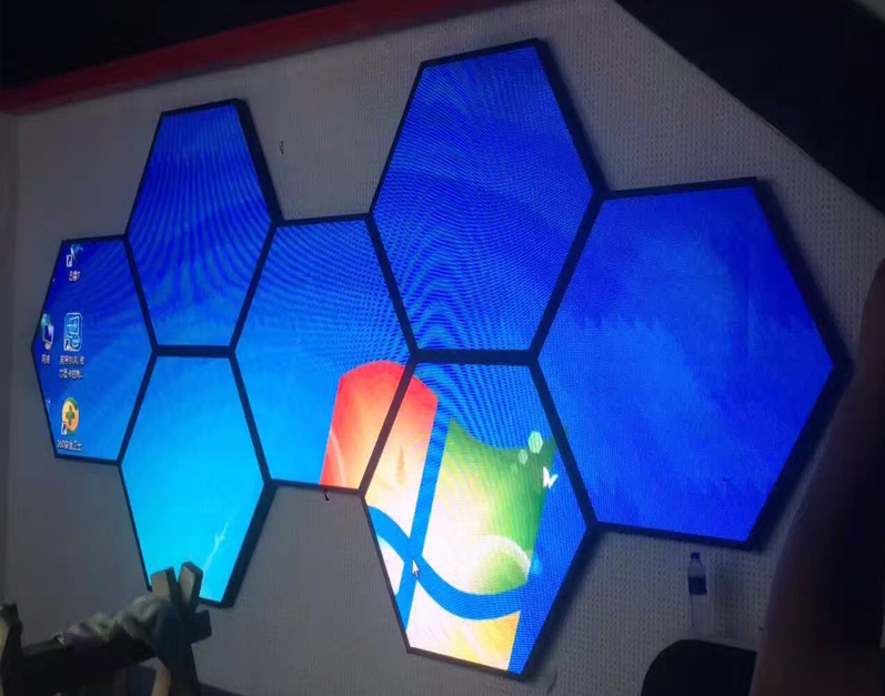 Double-sided hexagon LED display configuration