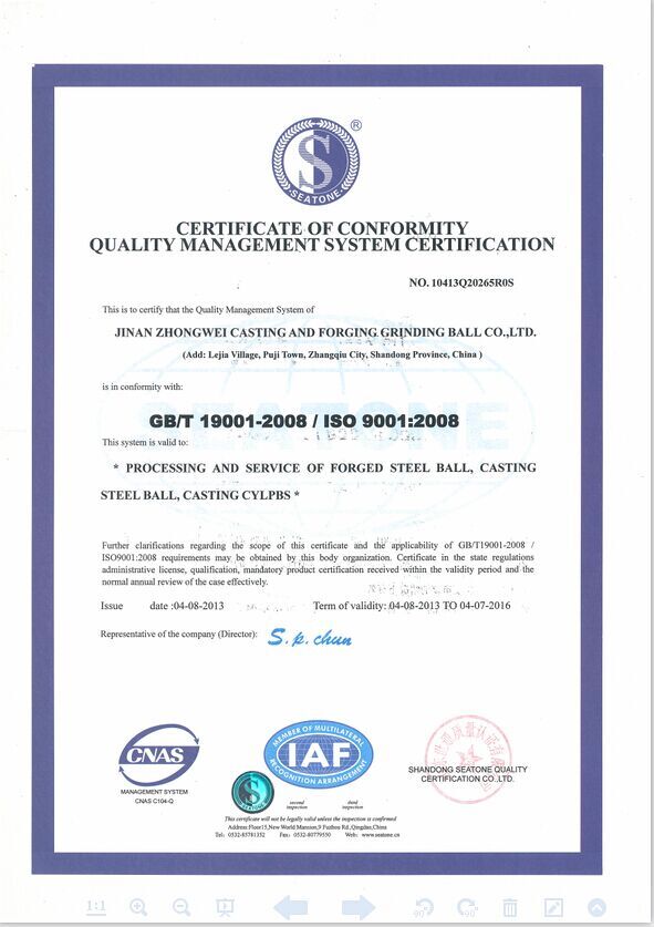 ISO9001: 2008 ha forgiato la palla della macinazione