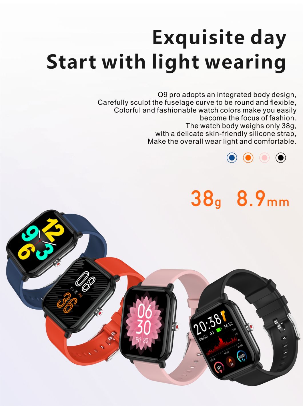 Il multiplo a schermo pieno ad alta definizione a 1,7 pollici di controllo di musica del monitoraggio della temperatura di tocco 240*280pixel di TFT compone lo Smart Watch di Q9PRO