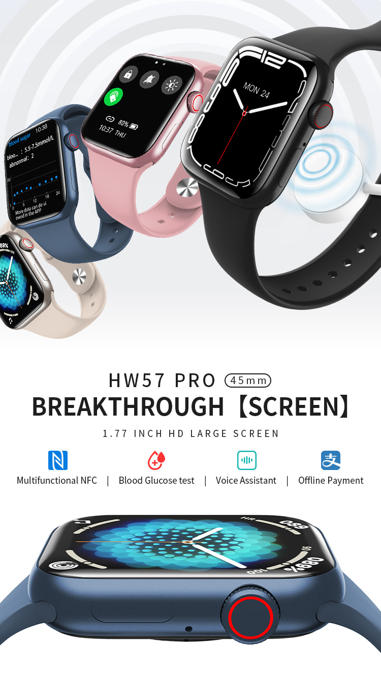 2021 nuovo dato di salute di vista dello schermo del quadrato di stile 1.77inch320*380TFT Smart Watch di NFC di spinta Hl57 di funzione del portafoglio dei parenti e amici di PRO