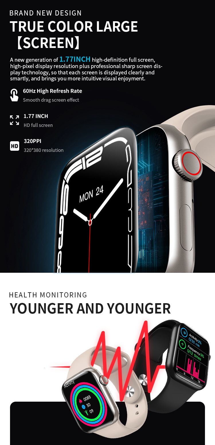 2021 nuovo dato di salute di vista dello schermo del quadrato di stile 1.77inch320*380TFT Smart Watch di NFC di spinta Hl57 di funzione del portafoglio dei parenti e amici di PRO