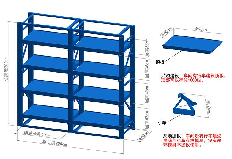 Sistema industrial semi aberto do racking do molde quatro camadas na cor azul
