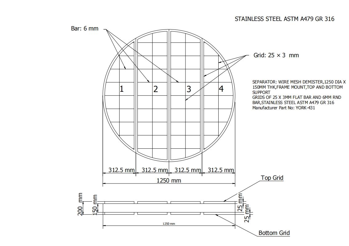drawing of demister pad