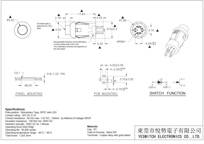 8mm Momentary Spst LED Round Push Button Switch
