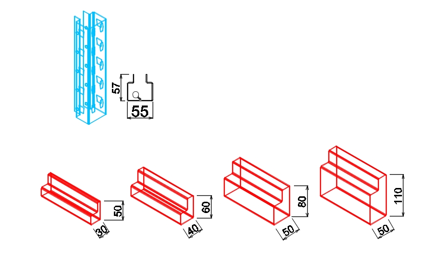 Technical diagram of mid-duty shelving upright and beam section