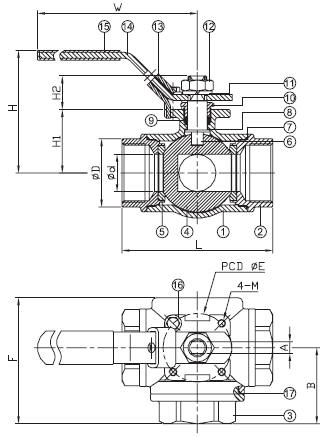 Ball Valves, Screwed End Ball Valve, 3 Way Screwed End Ball Valve 2057n p2