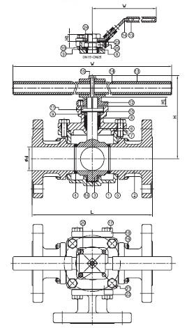 3/4-WAY FLANGED END BALL VALVE, 3/4 WAY BALL VALVE 2059 p2