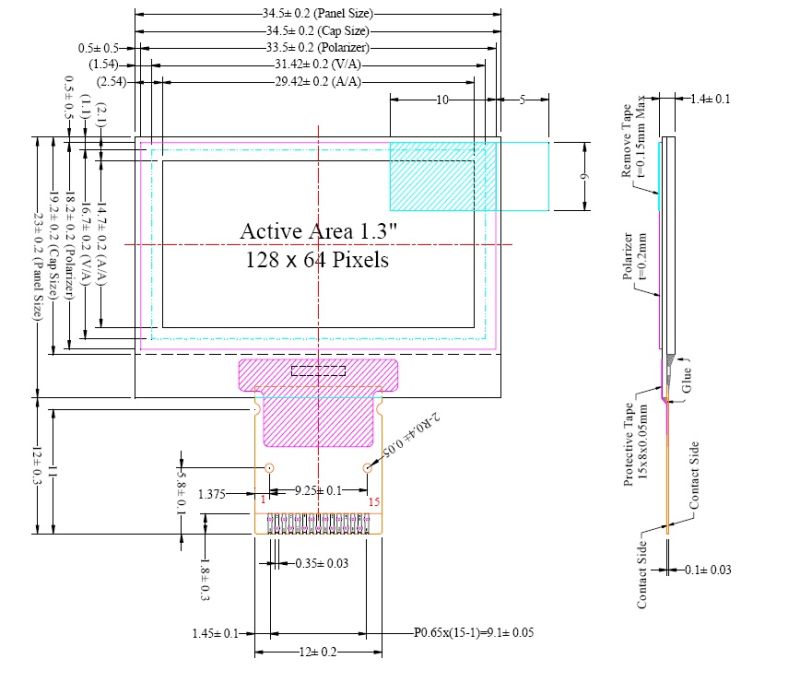 Los teléfonos de 1,3 pulgadas con las pantallas de OLED con 128*64 puntean Unoled50653
