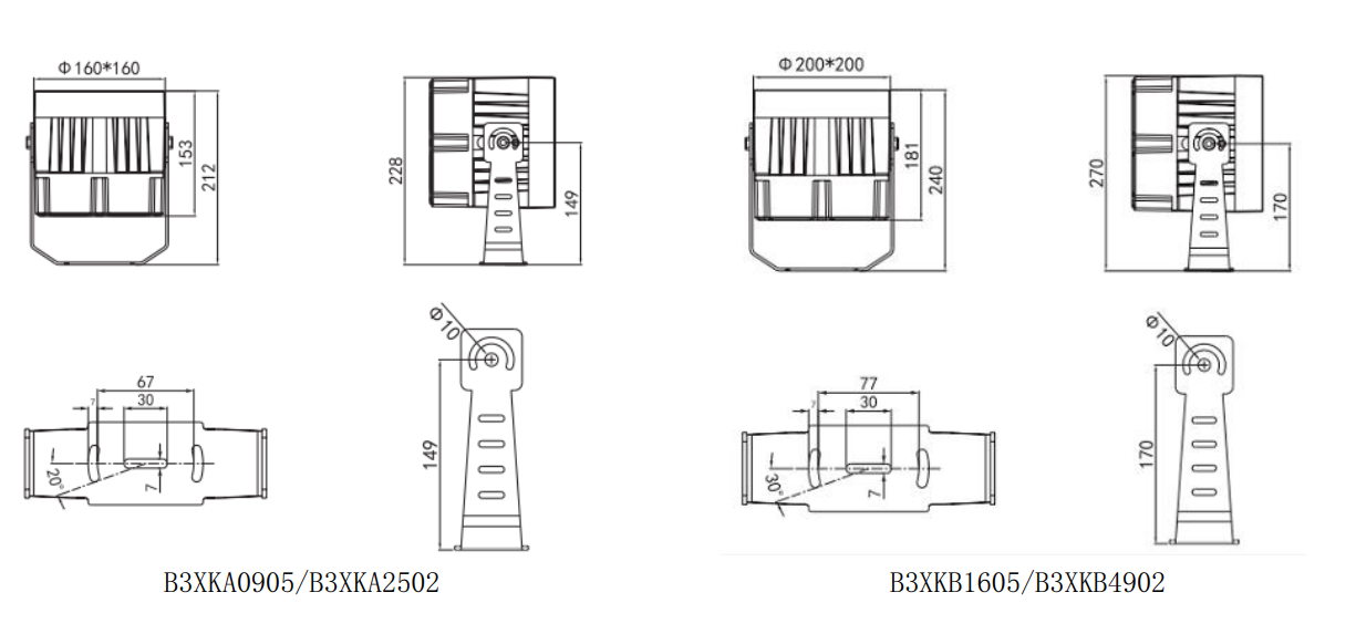 Desenho dimensional para luzes de inundação do diodo emissor de luz para a iluminação exterior