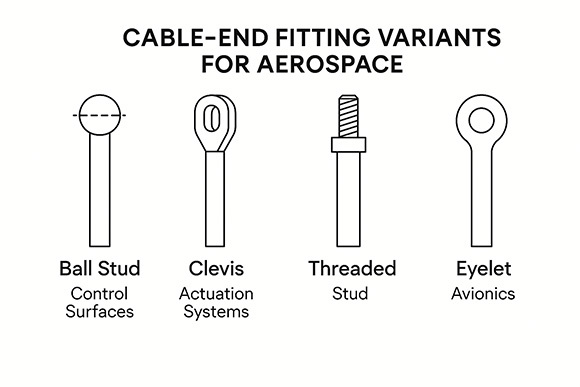 Side-by-side view of multiple cable end types for throttle cables