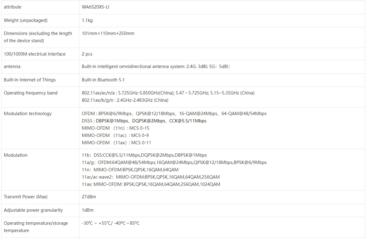 Reliable Power Solution Outdoor High-Power Wi-Fi 6 (802.11ax) Wireless Access Device H3c Ewp-Wa6520xs-Li-Fit