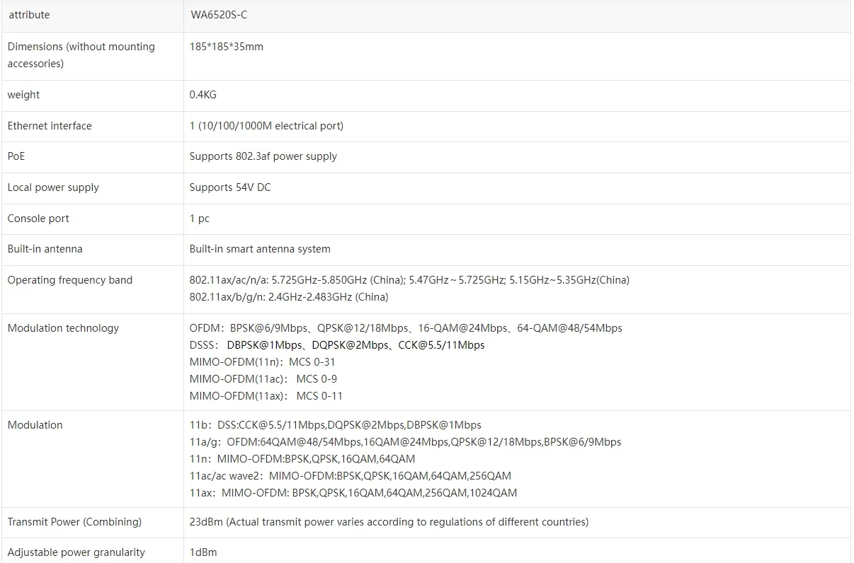 H3c Ewp-Wa6520s-C-Fit Wi-Fi 6 802.11ax Wireless Access Device