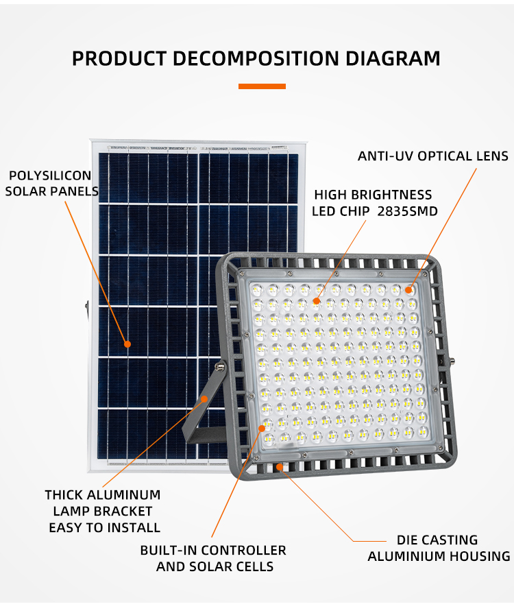 luce solare del giardino 100w