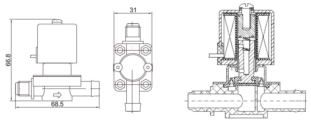 Dimensão principal da válvula da água do solenoide do RO: