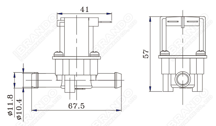 Dimensión principal de la válvula del agua del solenoide del RO: