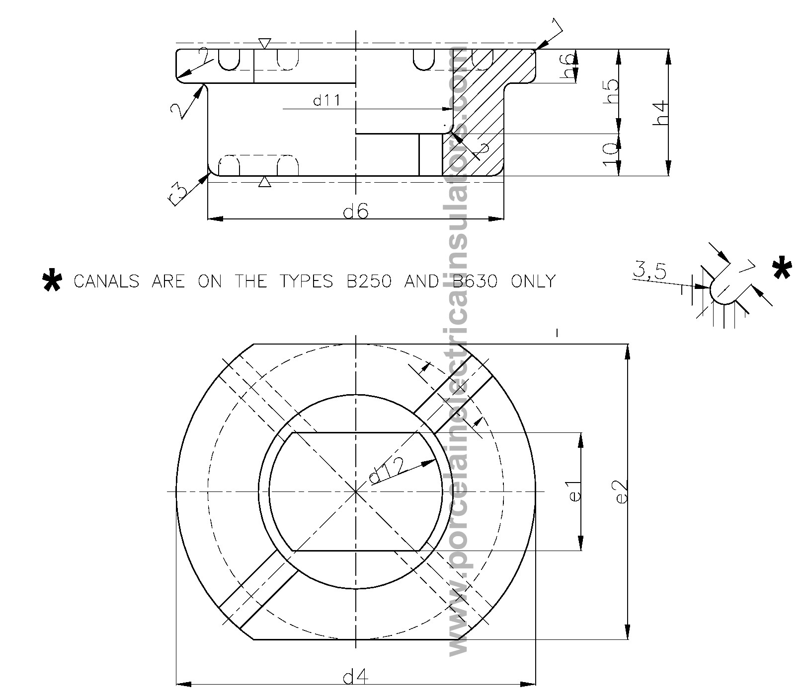 B-42530 LV de isolatietekening van de transformatorring