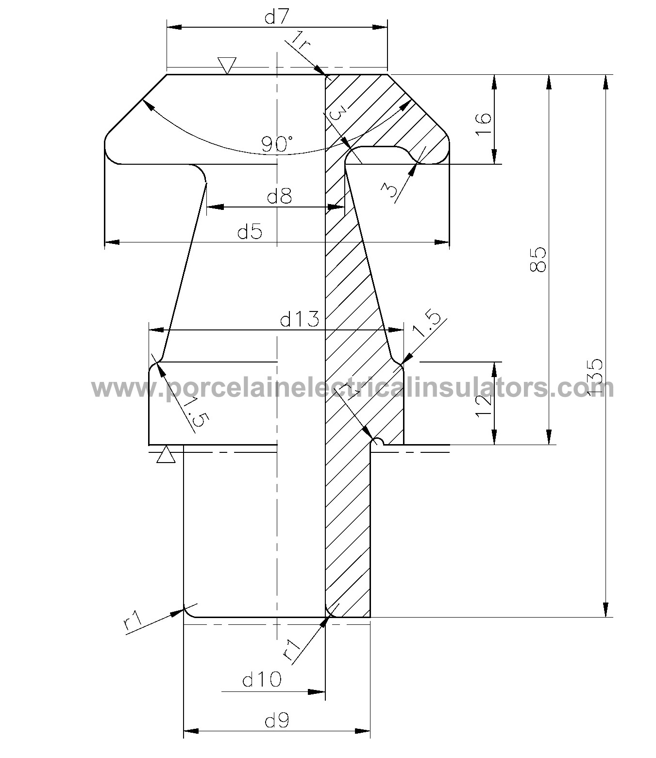 A-42539 LV transformer bushing insulator drawing